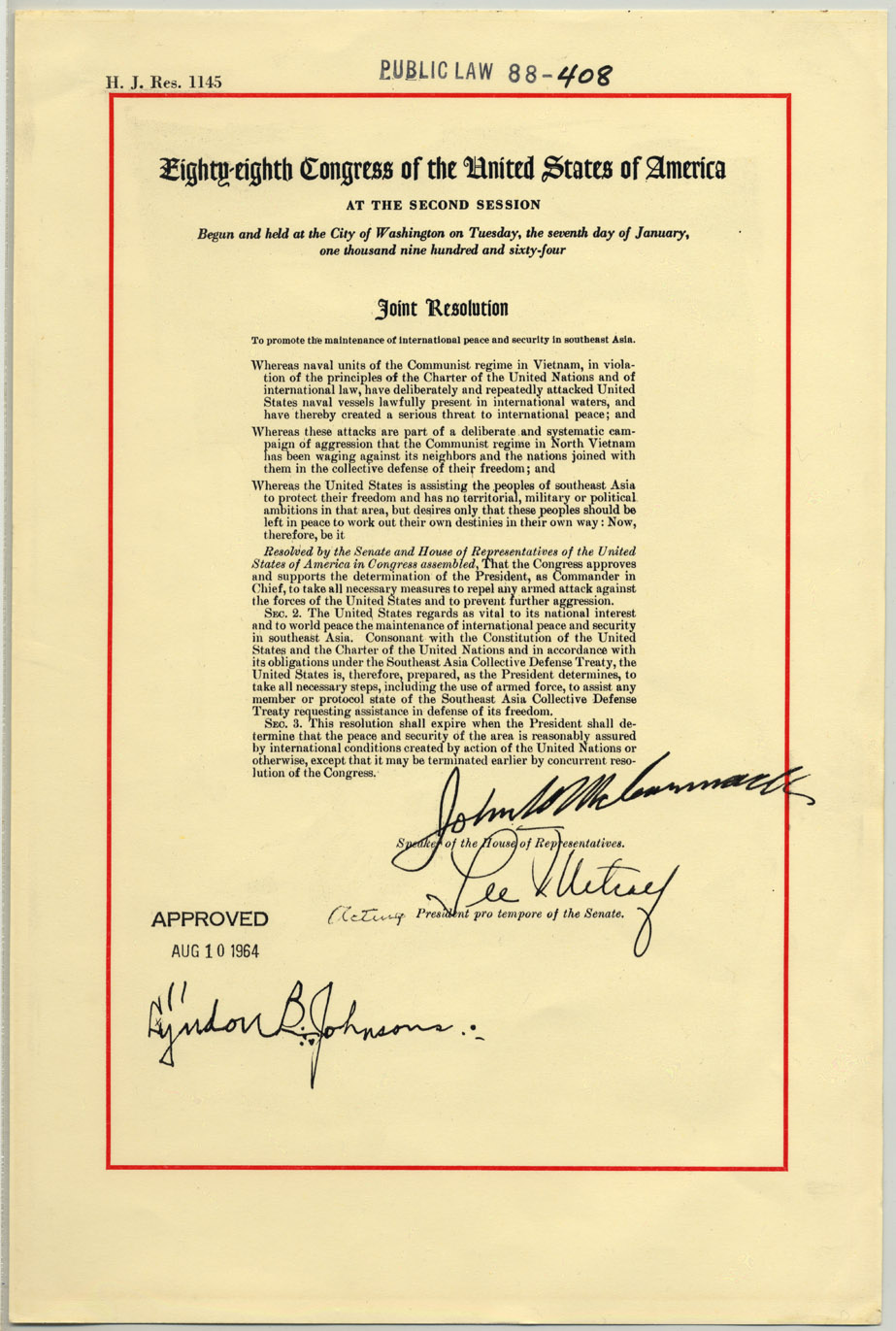 On exhibit: Gulf of Tonkin Resolution – Pieces of History