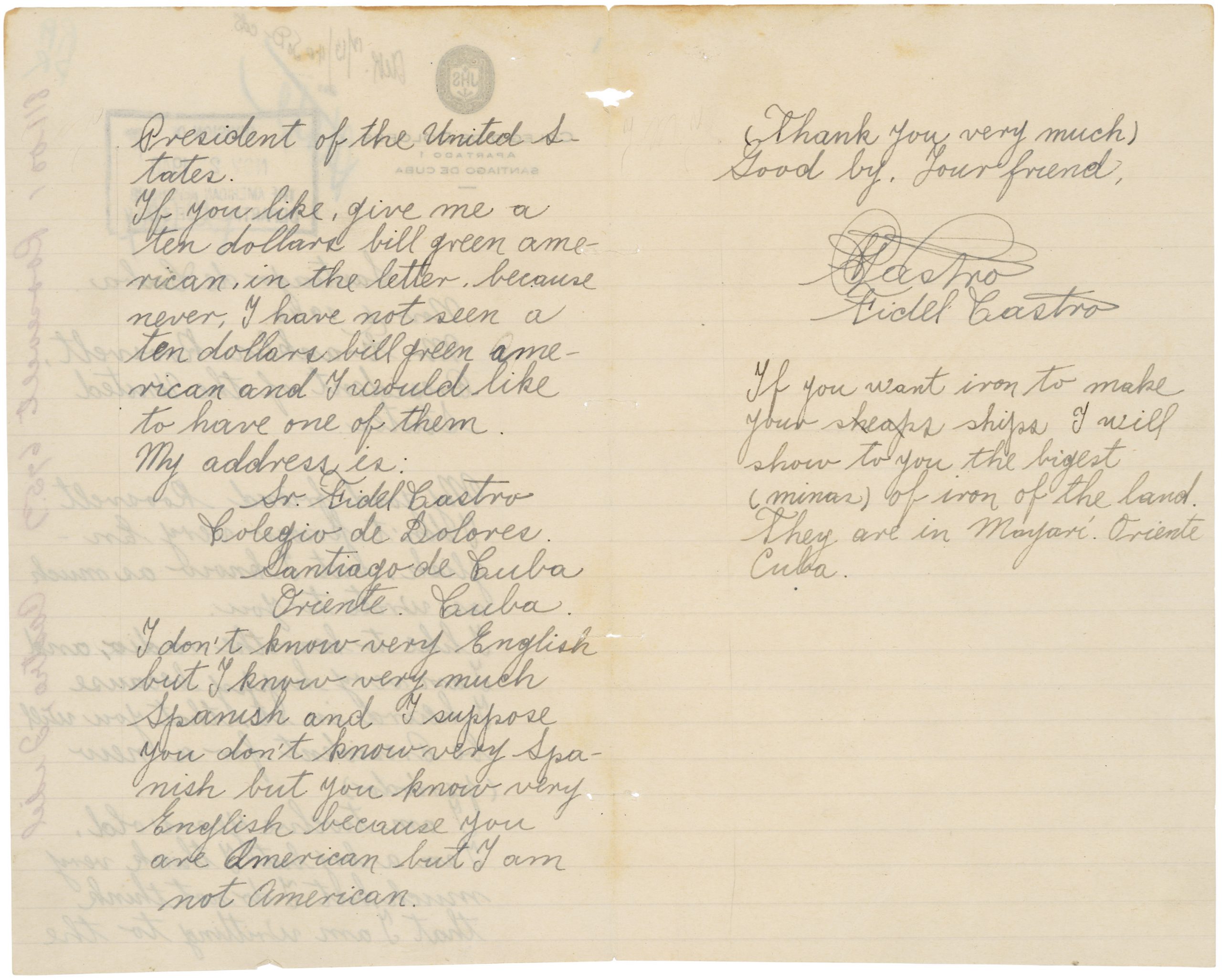 Letter from Fidel Castro to FDR, 1940, pgs 2&300968_2003_002 – Pieces ...