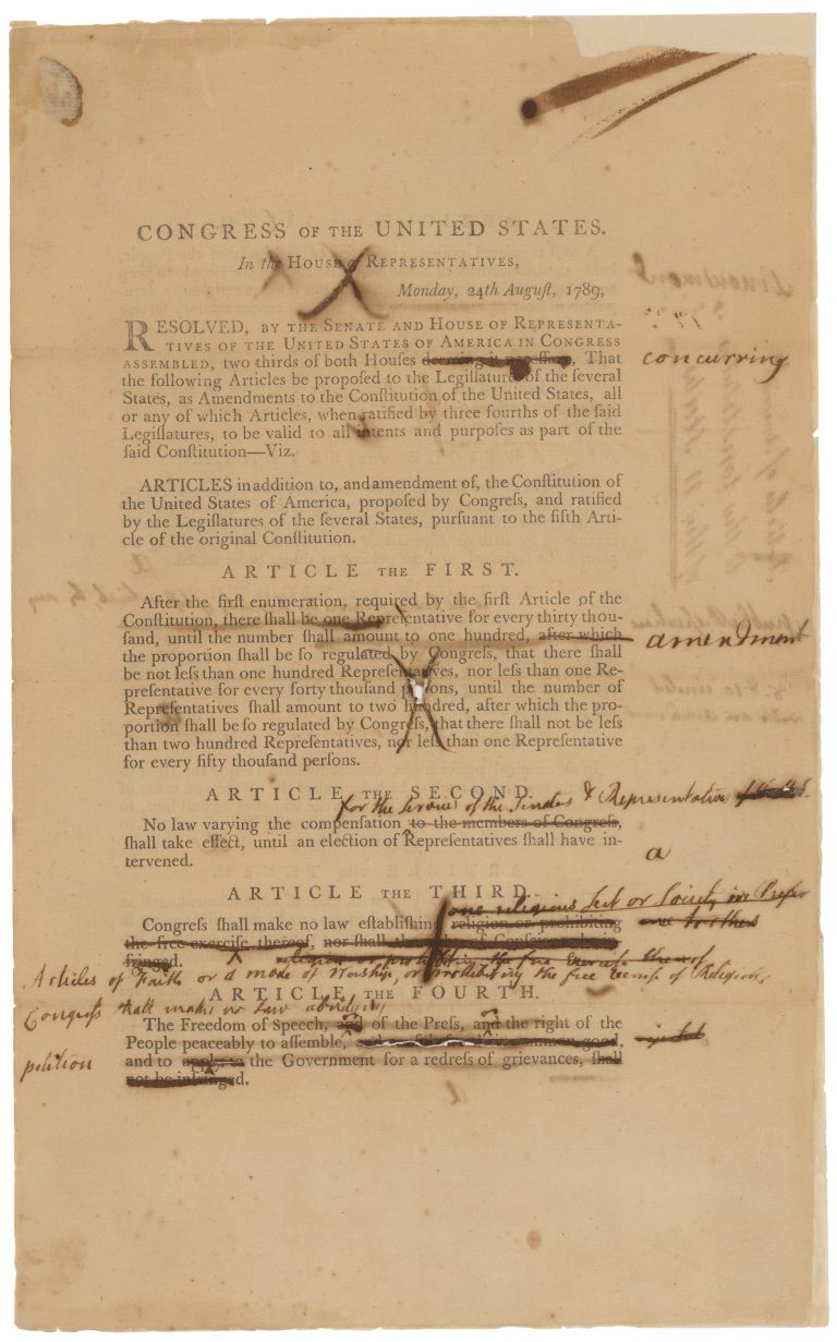 The First Amendments to the U.S. Constitution – Pieces of History