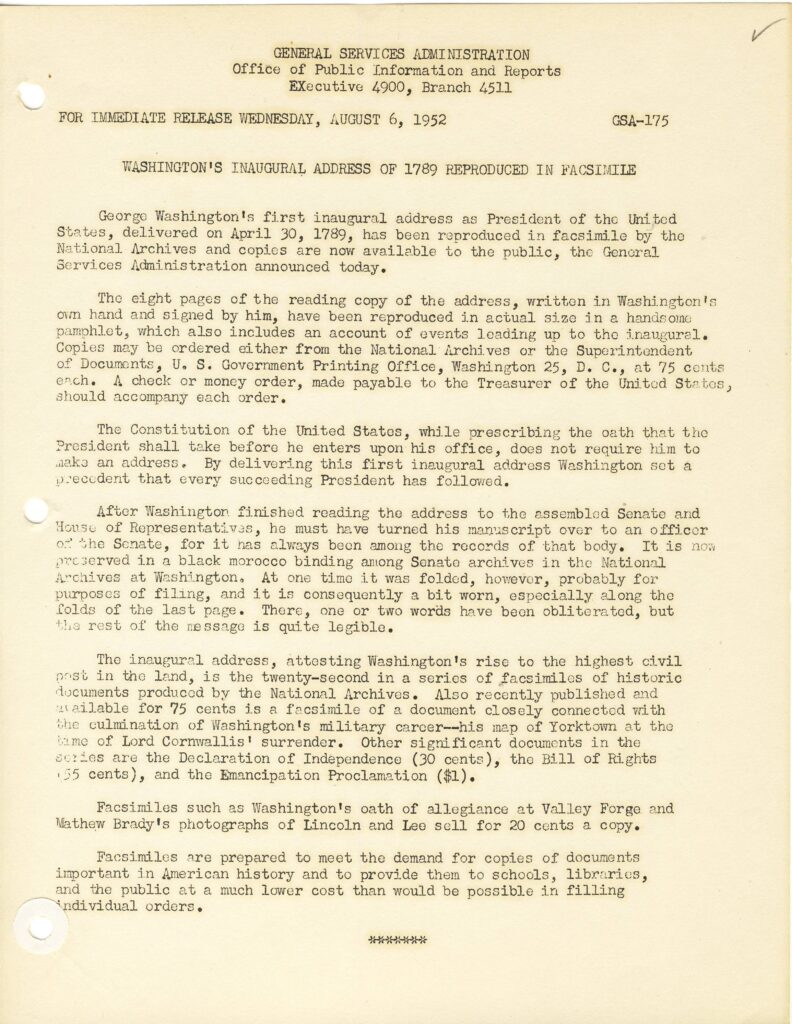 The First Presidential Inauguration – Pieces of History